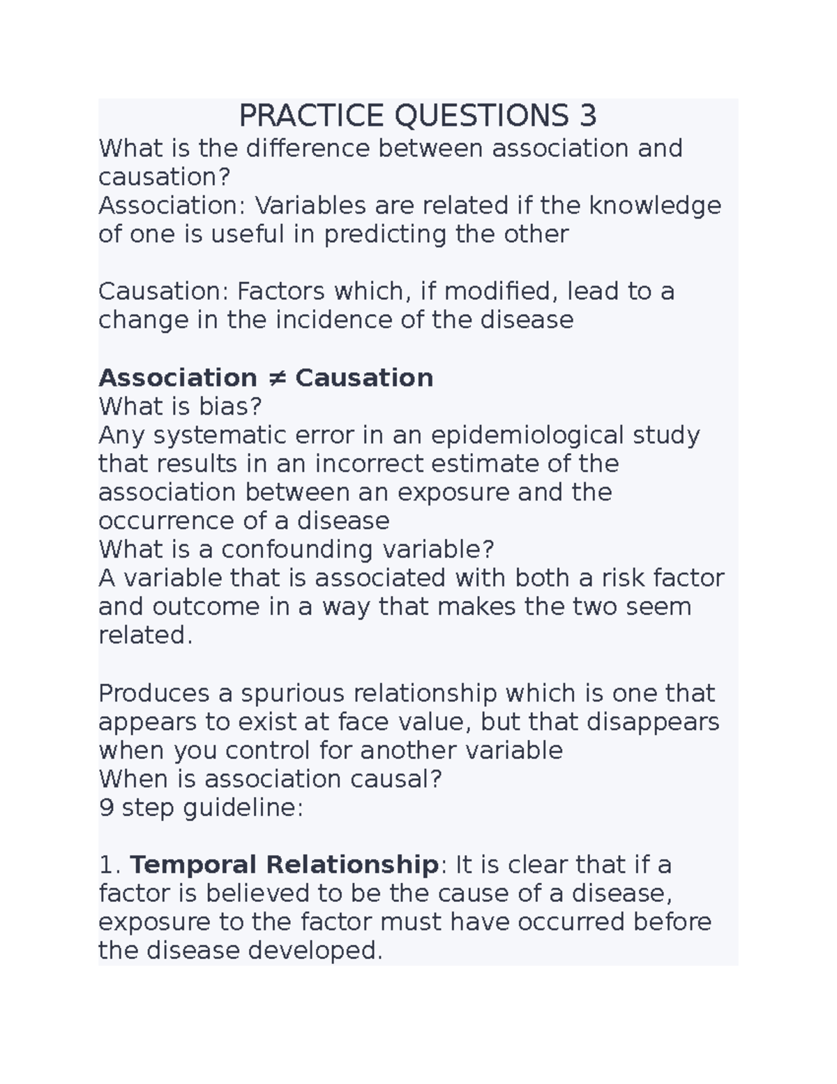 EPI 101: Practice Questions on Association vs. Causation - Studocu