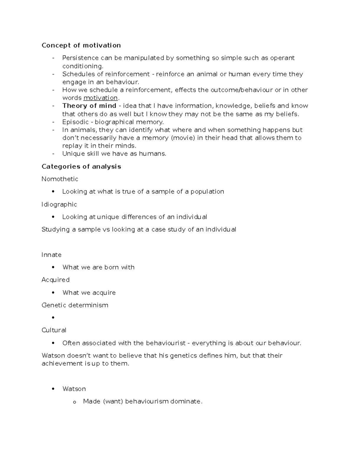 Psychology 101: Motivation, Behavior, and Learning Theories Notes - Studocu
