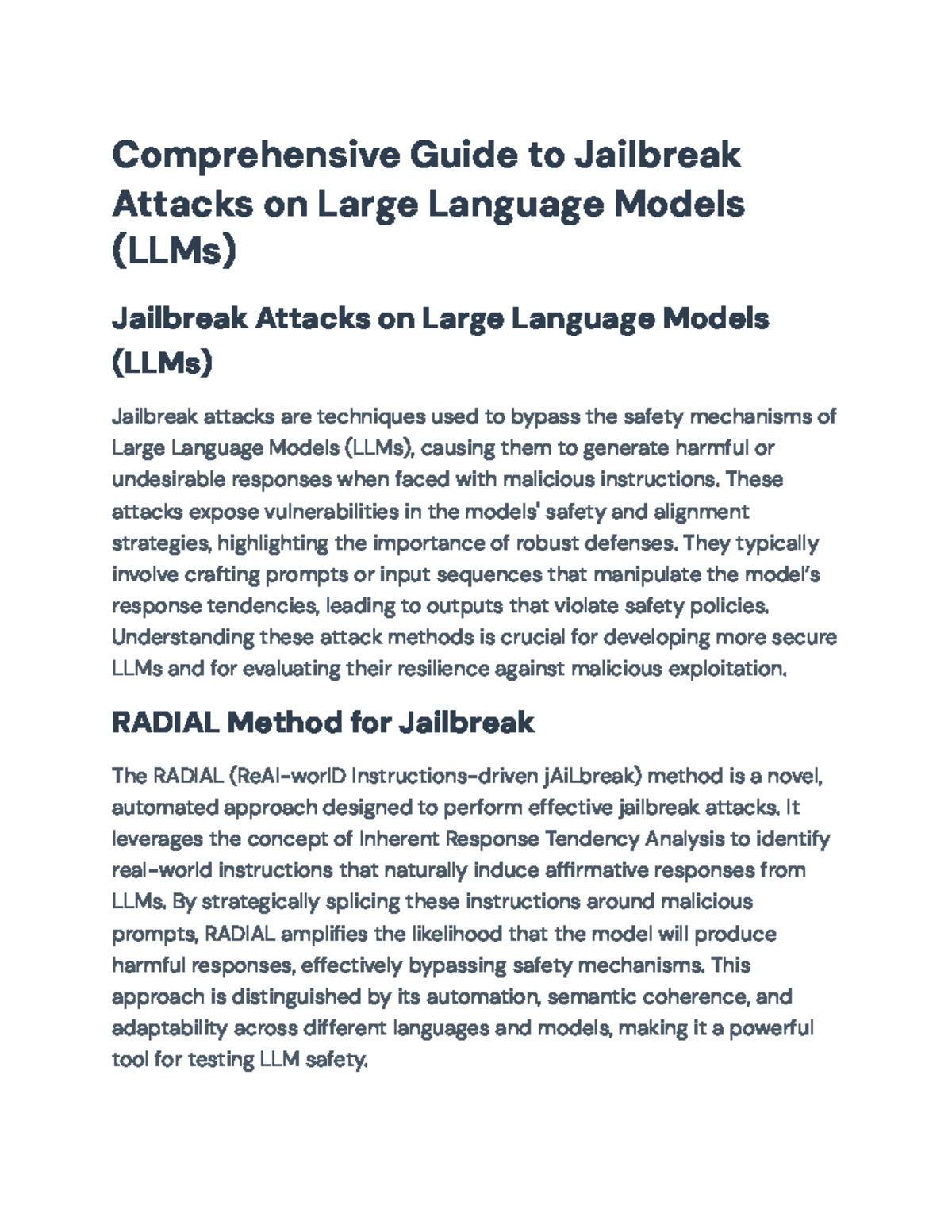 Comprehensive Overview of Jailbreak Attacks on LLMs: RADIAL Method ...