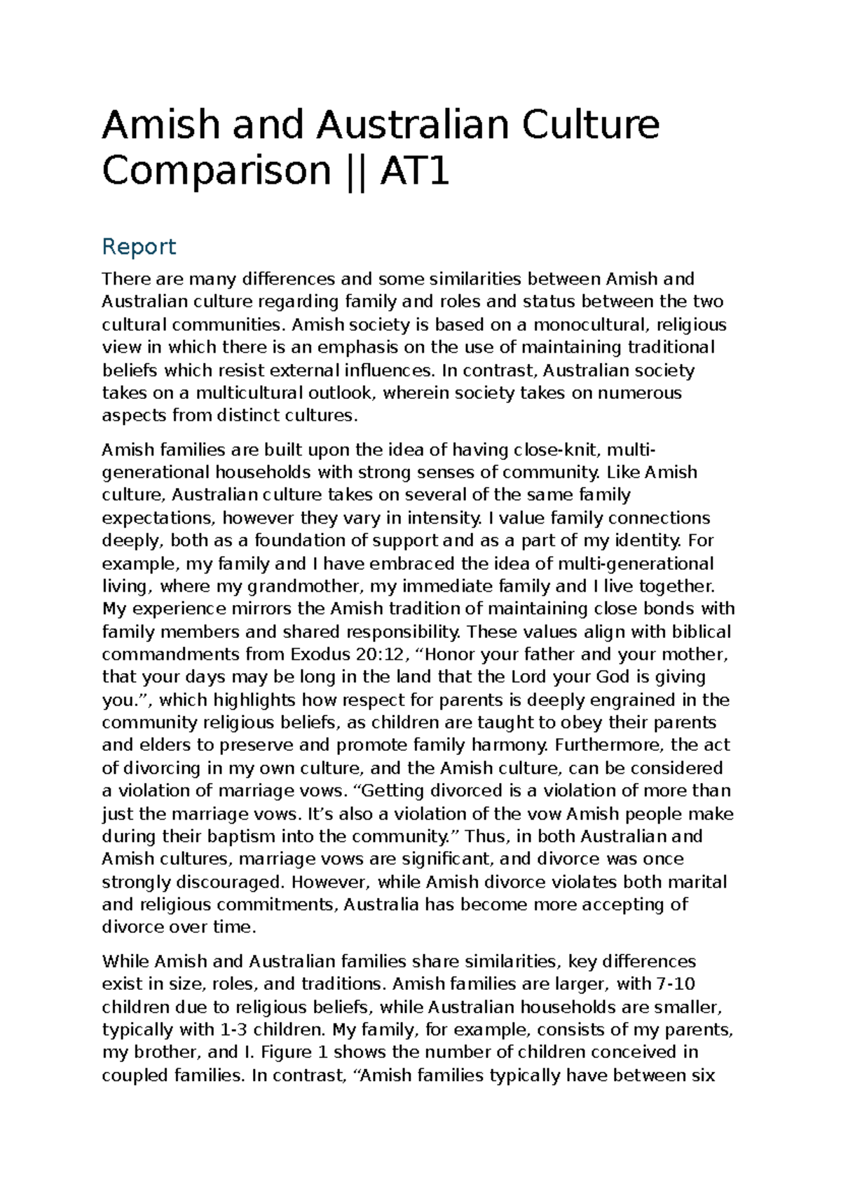 Amish vs. Australian Culture: Family Roles & Traditions - AT1 Report ...