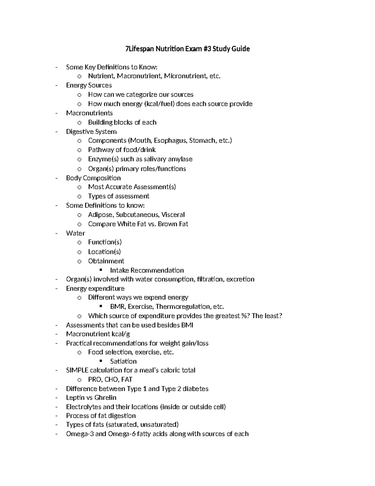 7Lifespan Nutrition Exam 3 Study Guide: Key Concepts & Definitions ...