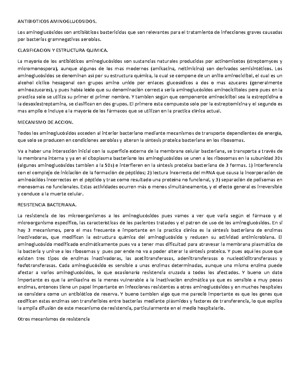 ANT 101: Notas sobre Antibióticos Aminoglucósidos y su Mecanismo - Studocu