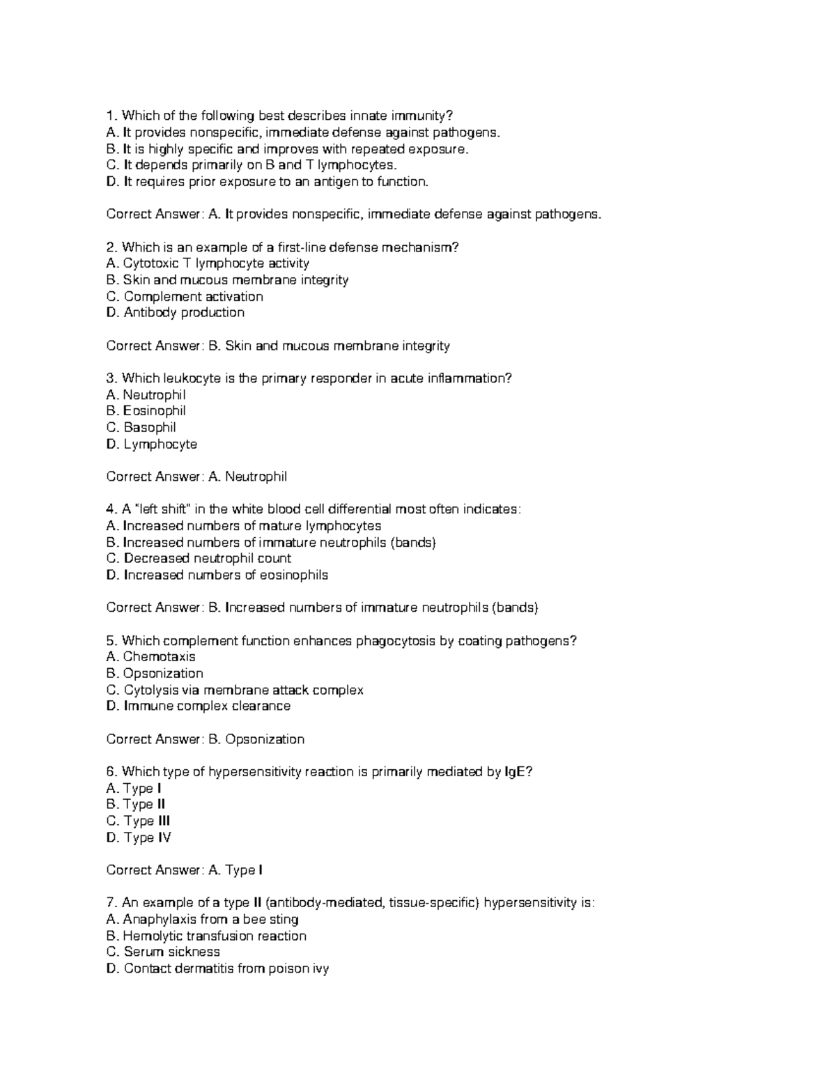 Immunology Quiz Questions and Answers - Studocu