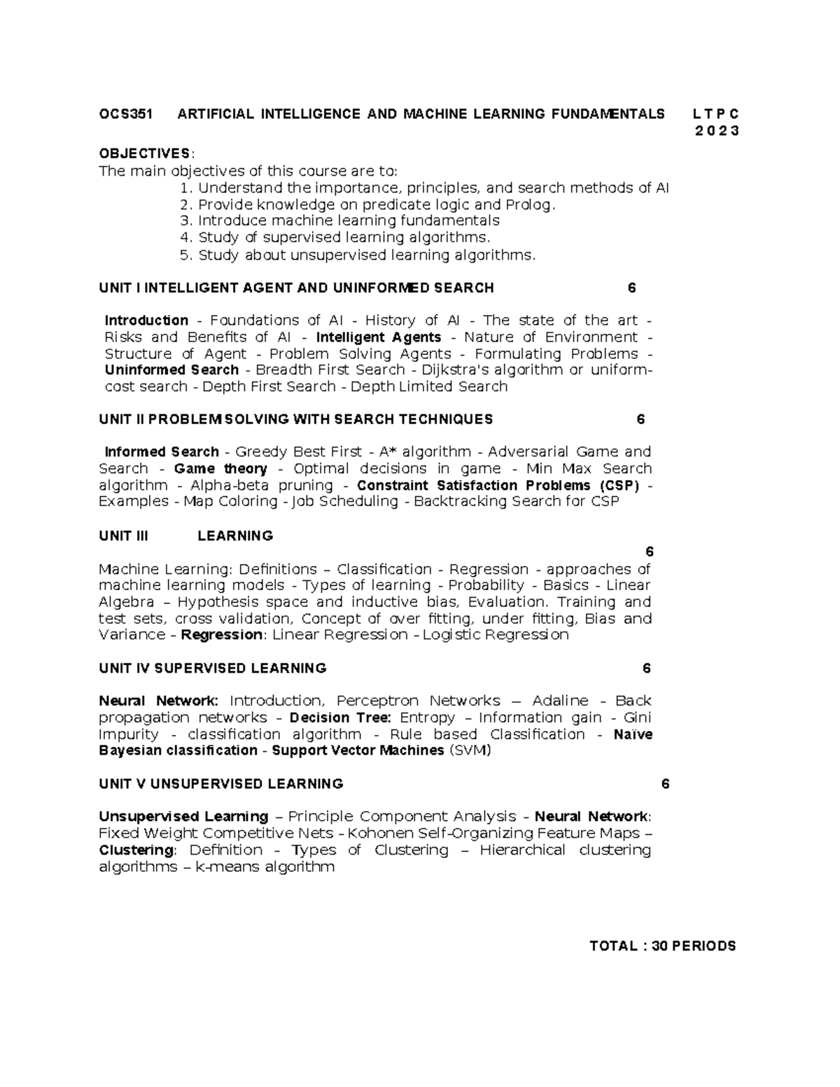 OCS351 Syllabus: AI & Machine Learning Fundamentals Course Overview - Studocu