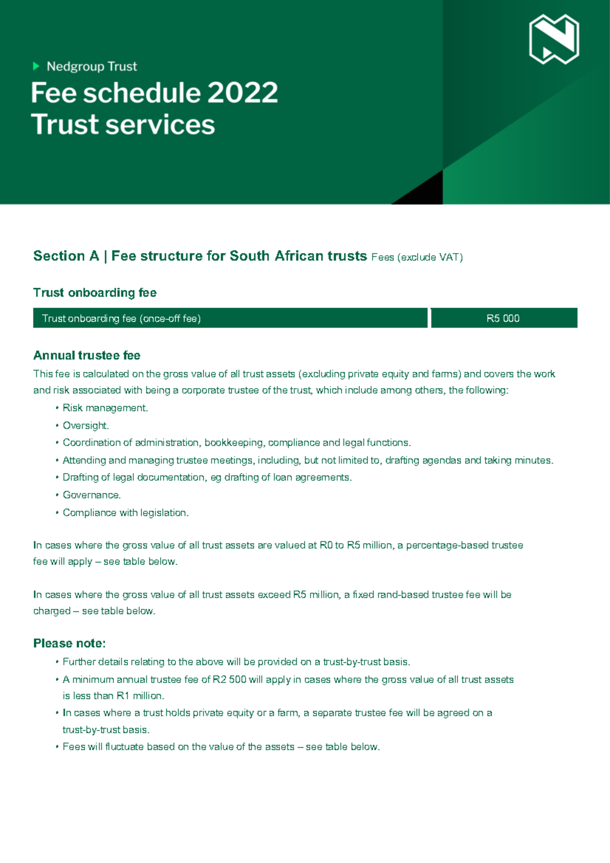 Trust Services Fee Schedule 2021: South African Trusts Overview - Studocu