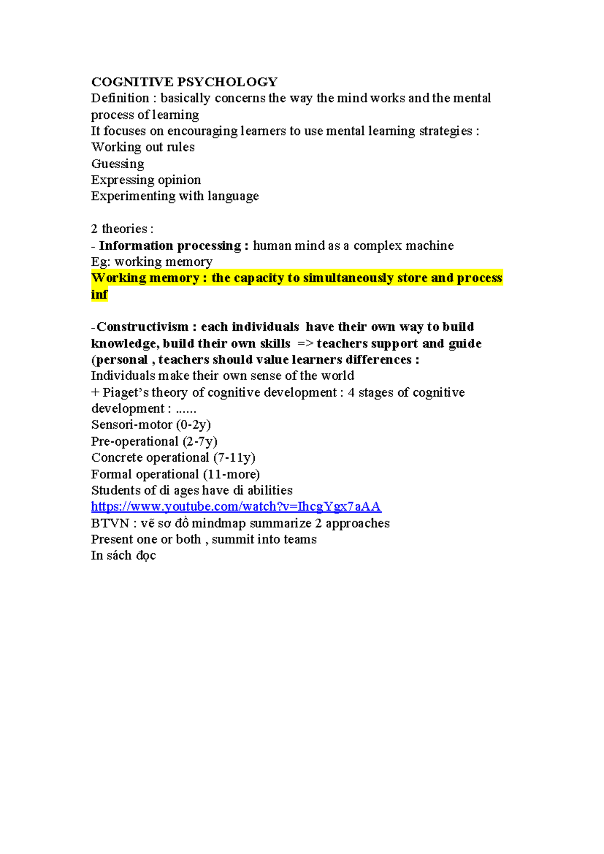 Cognitive Psychology Concepts and Theories Overview - tamlihoc - Studocu