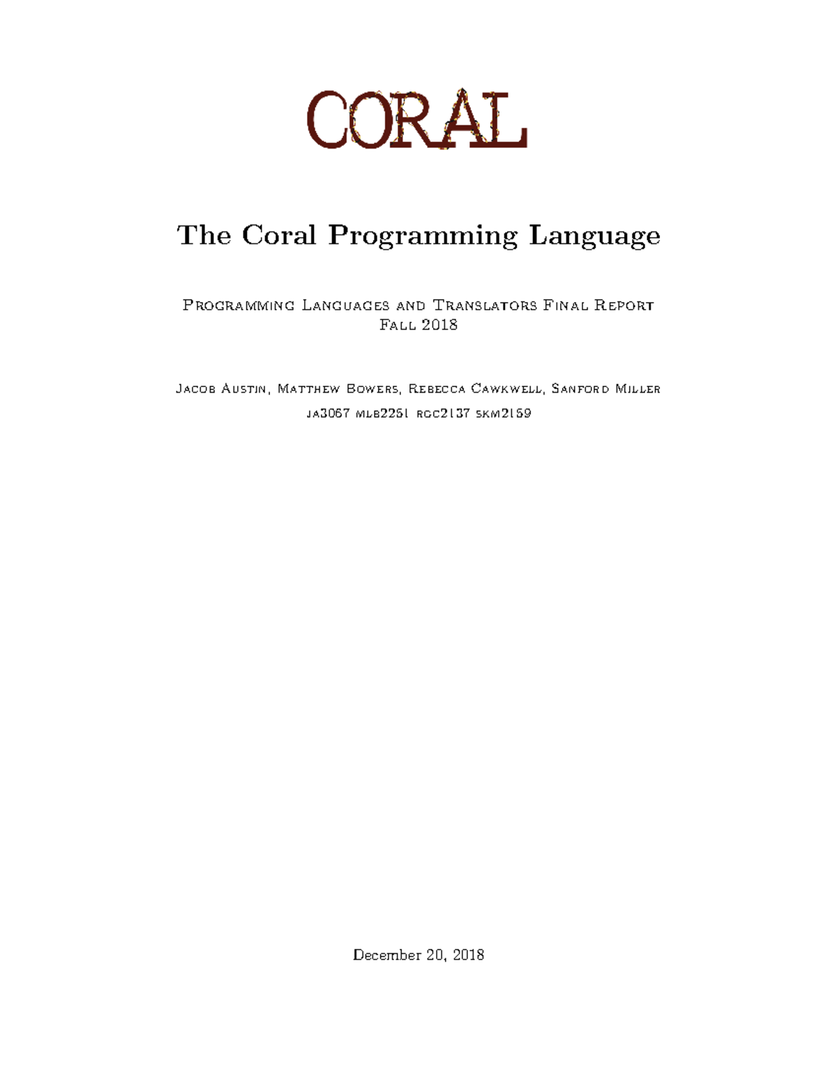 Coral Programming Language: Final Report on Type Safety and Optimization (CS101) - Studocu