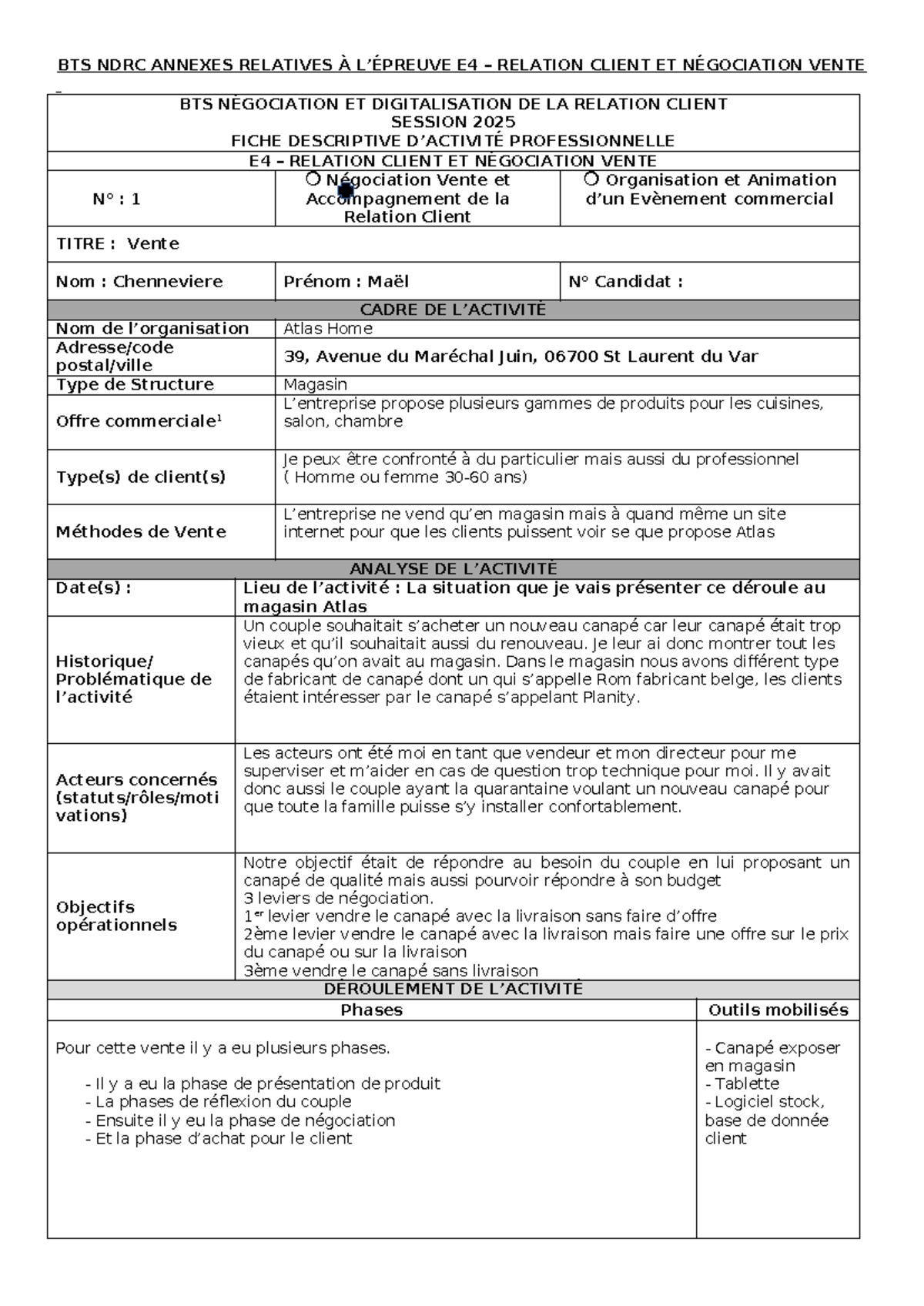 Fiche E4 - Relation Client et Négociation Vente - BTS NDRC 2025 - Studocu