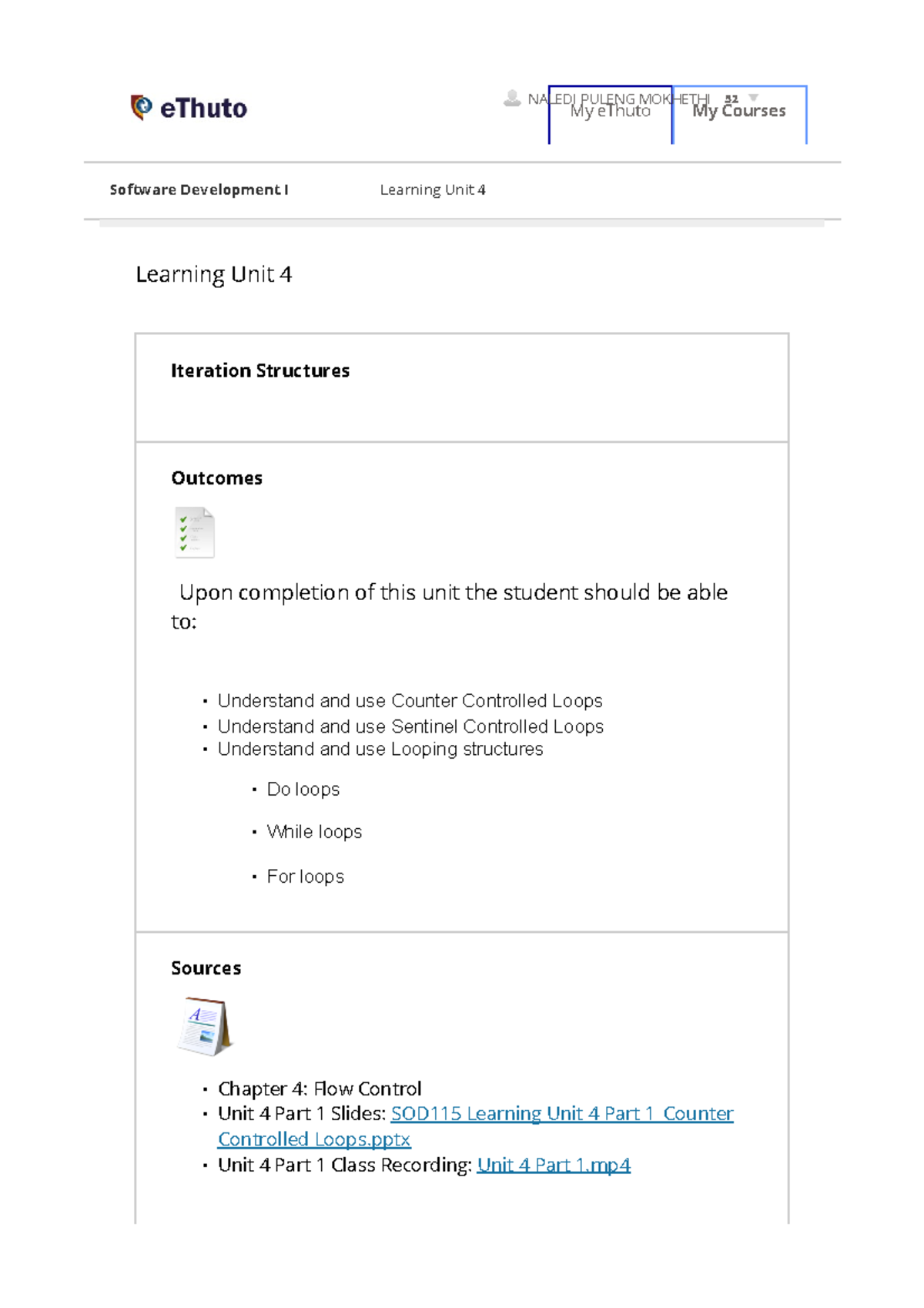 Learning unit 4 - NOTES - Software Development I Learning Unit 4 ...