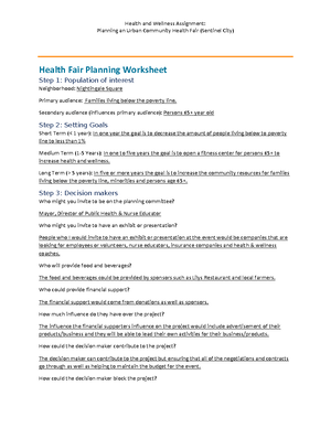 Health Fair Planning - Planning a Rural Community Health Fair (Sentinel ...