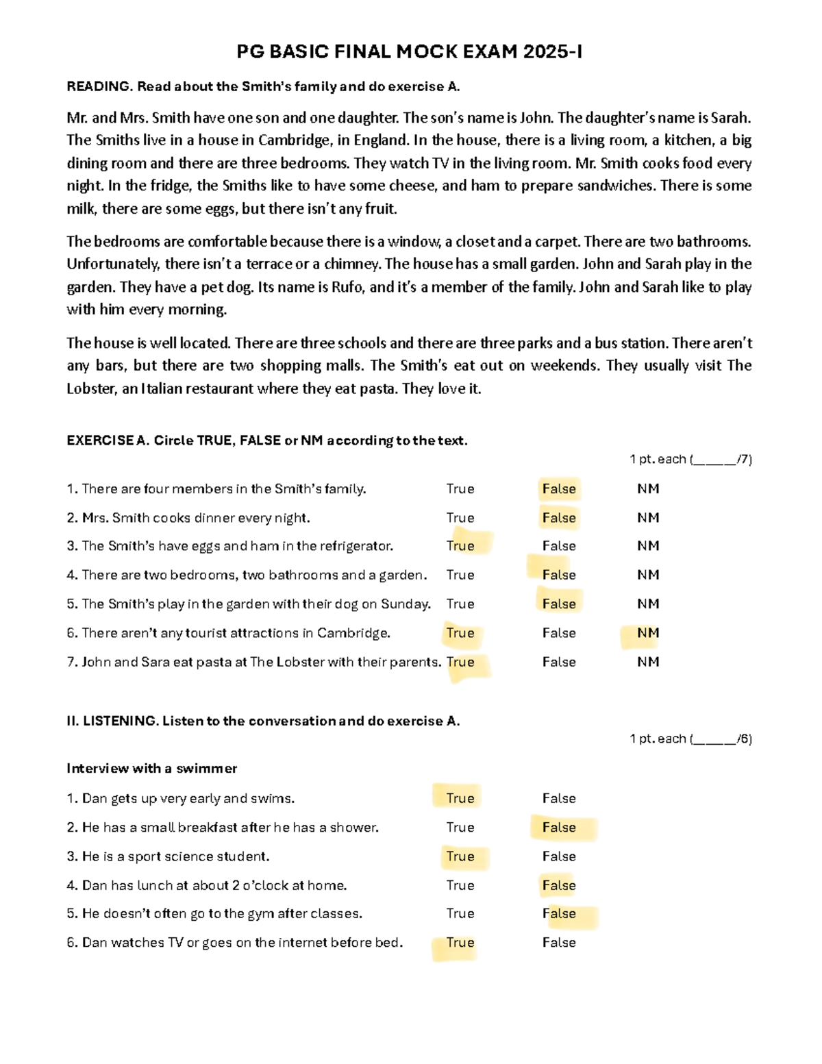 Basic Final Mock Exam 2025-I: Family & Listening Exercises - Studocu