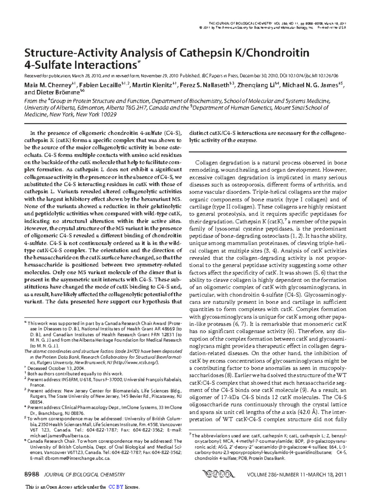 2010 Structure-Activity Analysis of Cathepsin K: Chondroitin 4-Sulfate ...