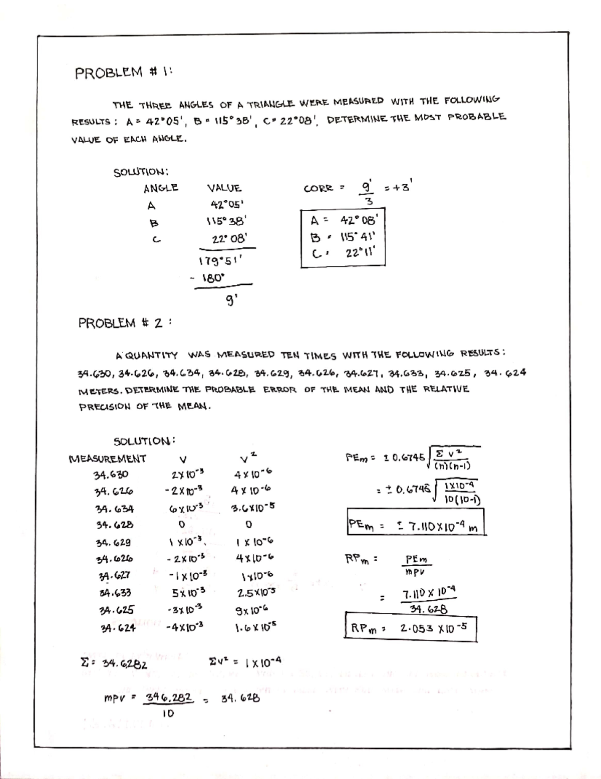 Fundamentals of Surveying Problem set 2 - Errors in Measurements ...