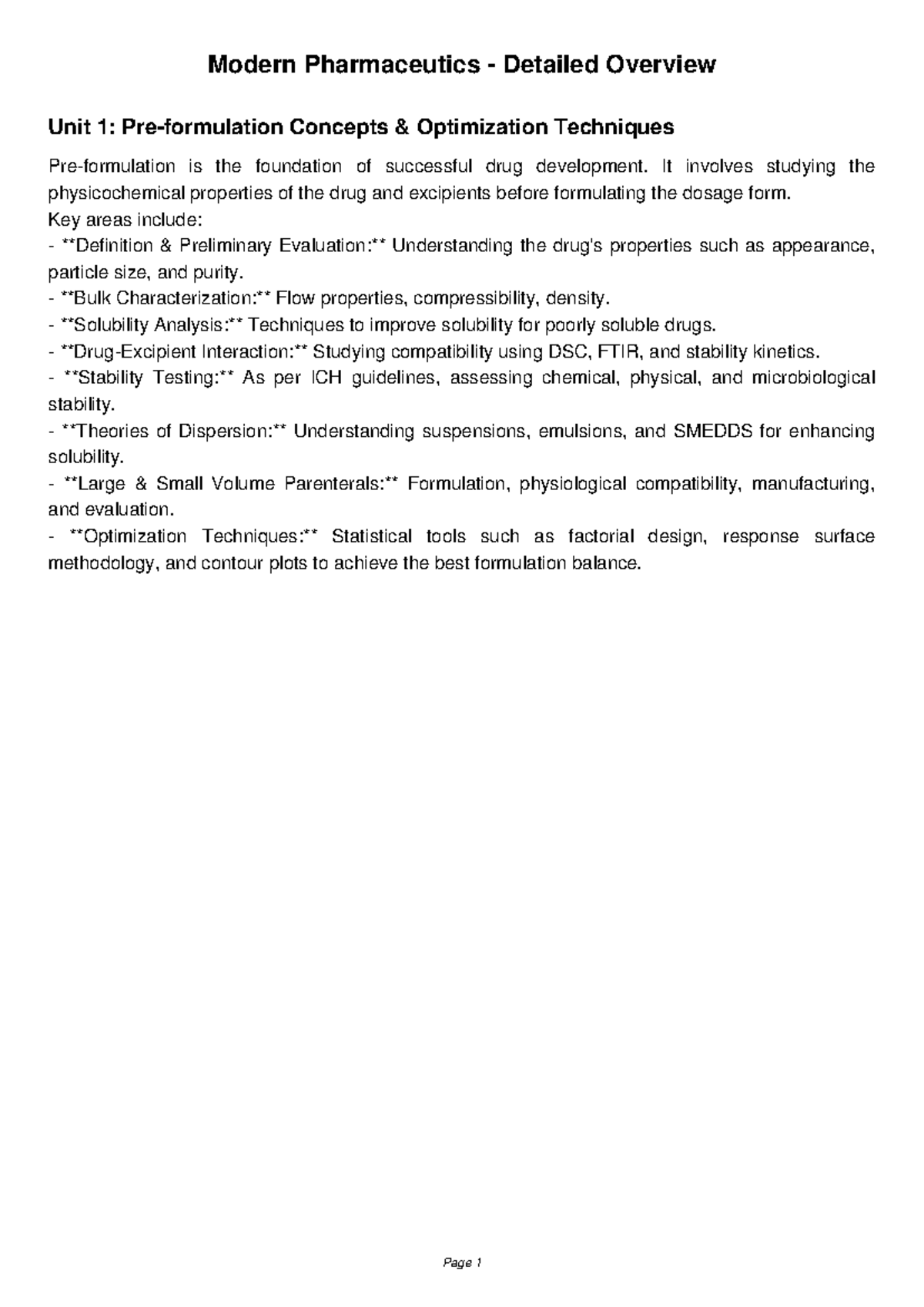 Modern Pharmaceutics Overview: Unit 1-5 Key Concepts & Techniques - Studocu