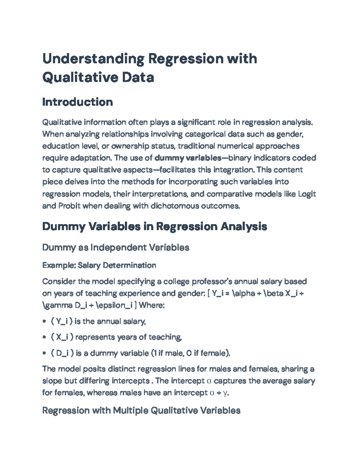 Understanding Regression with Qualitative Data - Methods and Models - Understanding Regression ...