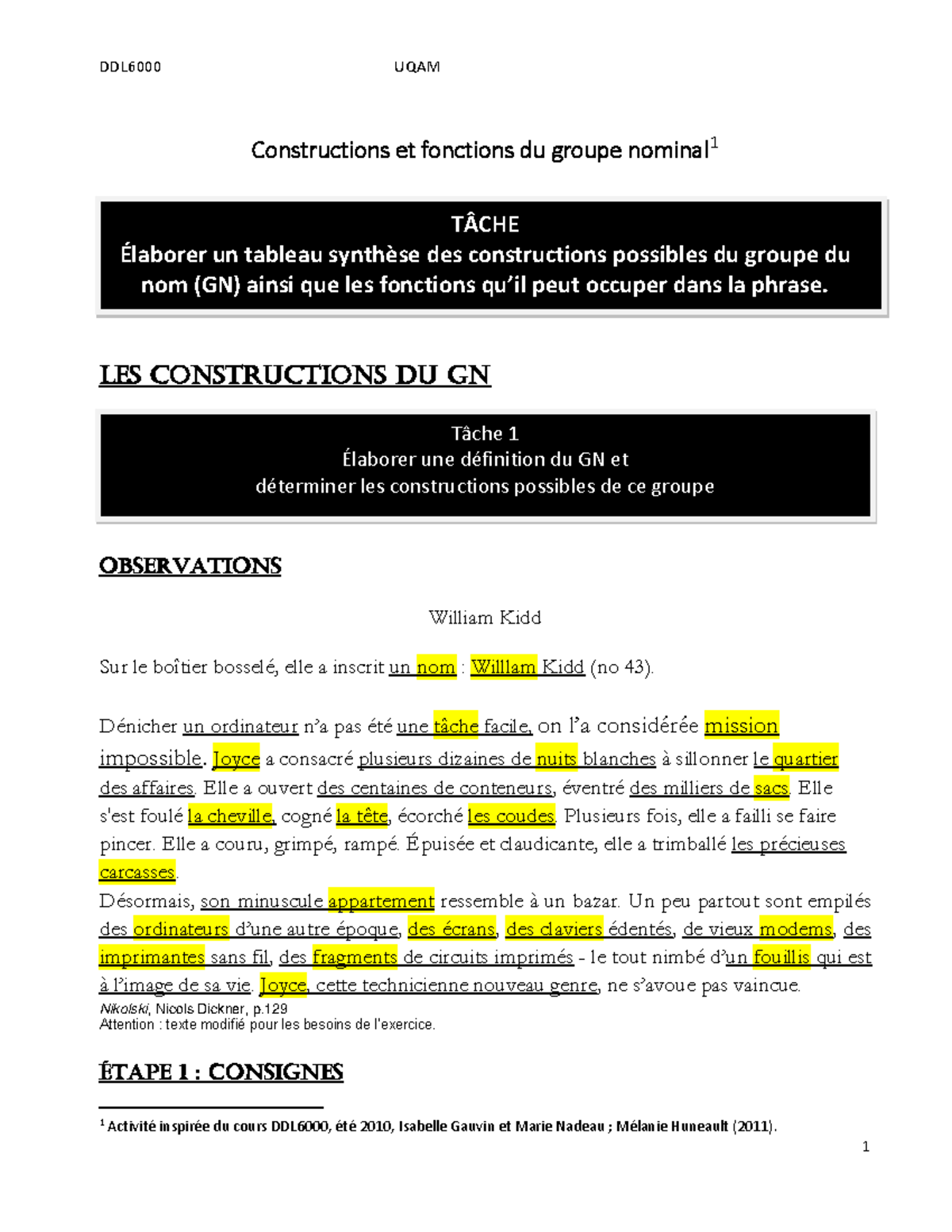 Exercices et Constructions du Groupe Nominal - DDL6000 - Studocu