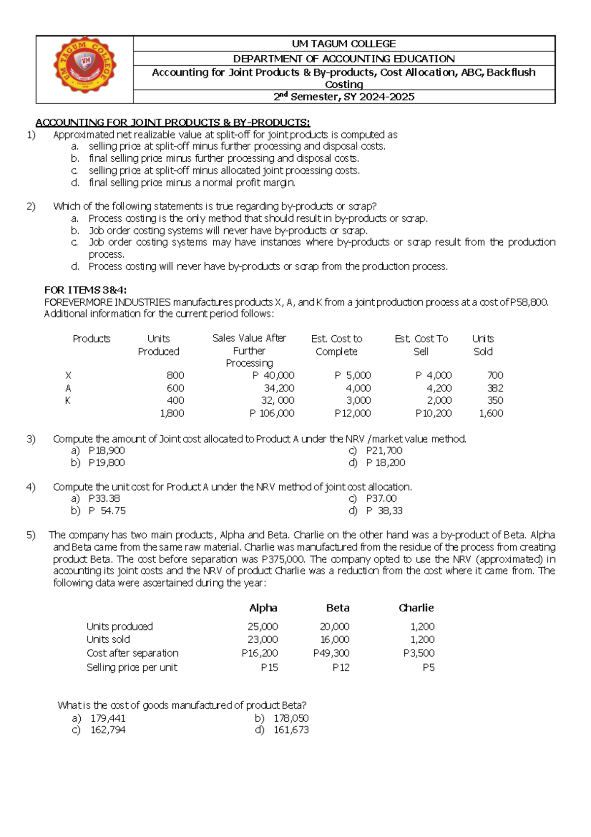 Acctg 2: Joint Products & By-Products Costing & ABC Methods Notes - Studocu
