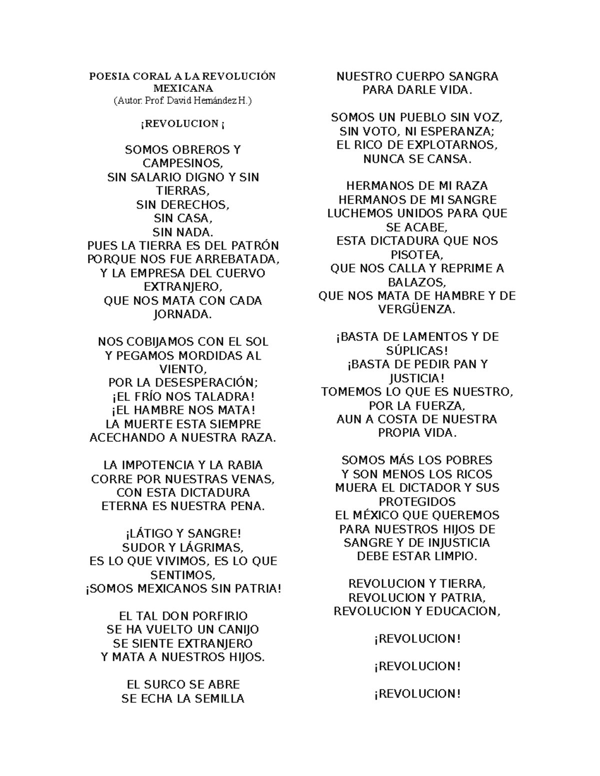 Poesia Coral sobre la Revolución Mexicana - Análisis y Reflexiones ...