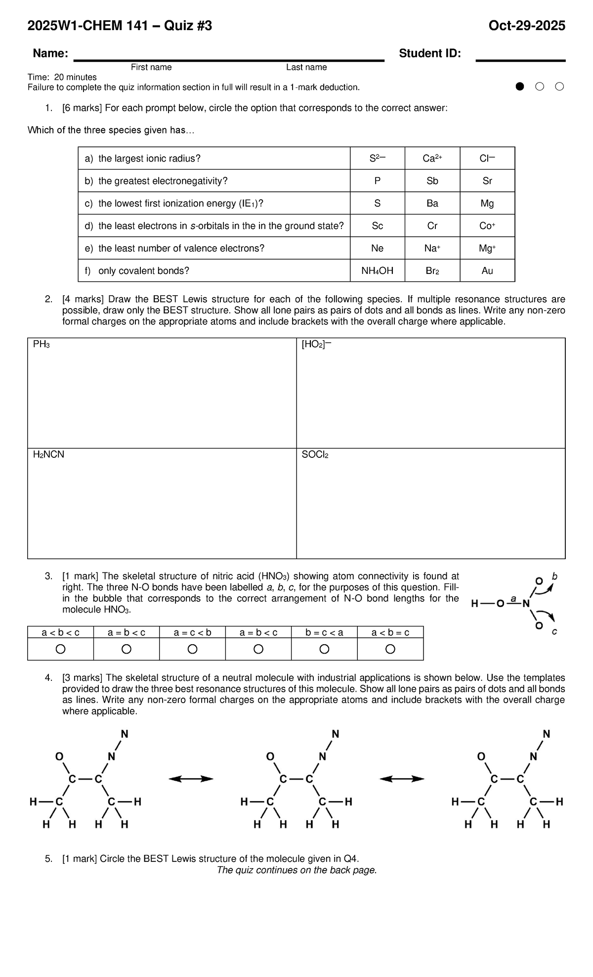 2025W1-Chem Quiz 3 Practice: Ionic Radius & Lewis Structures - Studocu