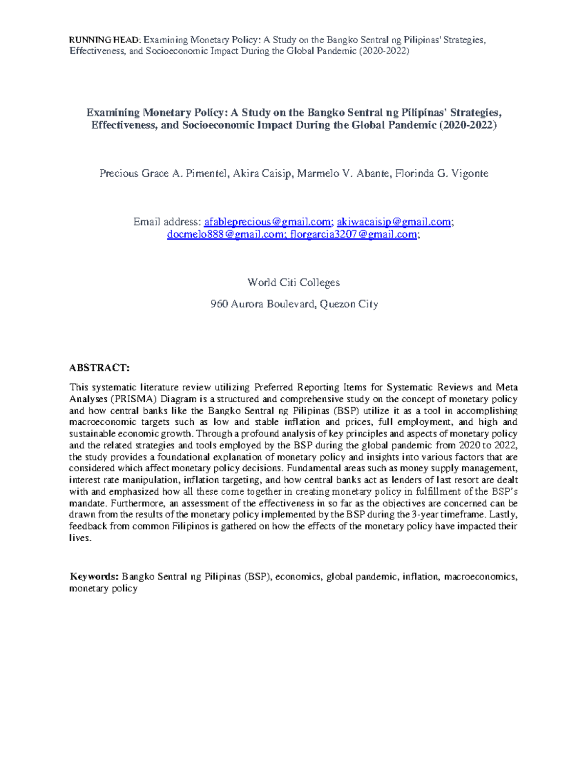 Effective Monetary Policy Strategies of BSP: Socioeconomic Impact 2020 ...