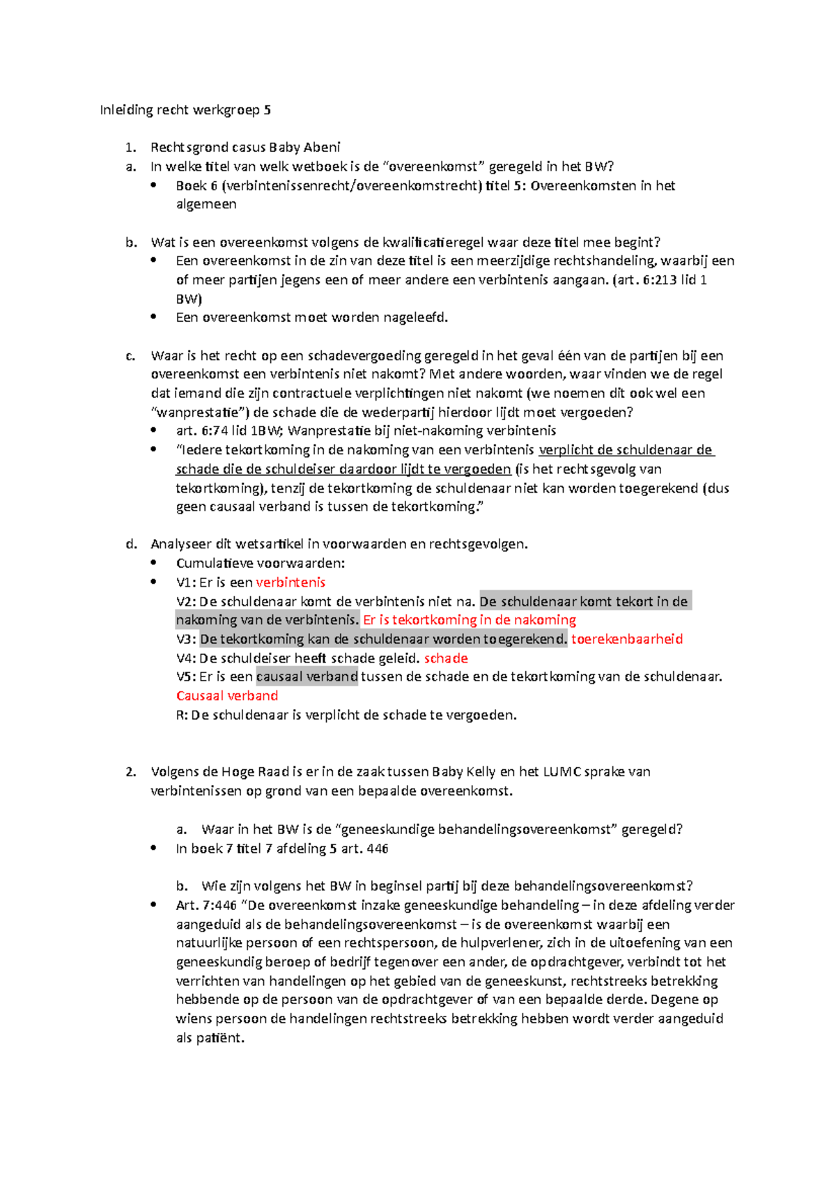 IR WG5 - Analyse van de casus Baby Abeni en aansprakelijkheid in het recht - Studeersnel