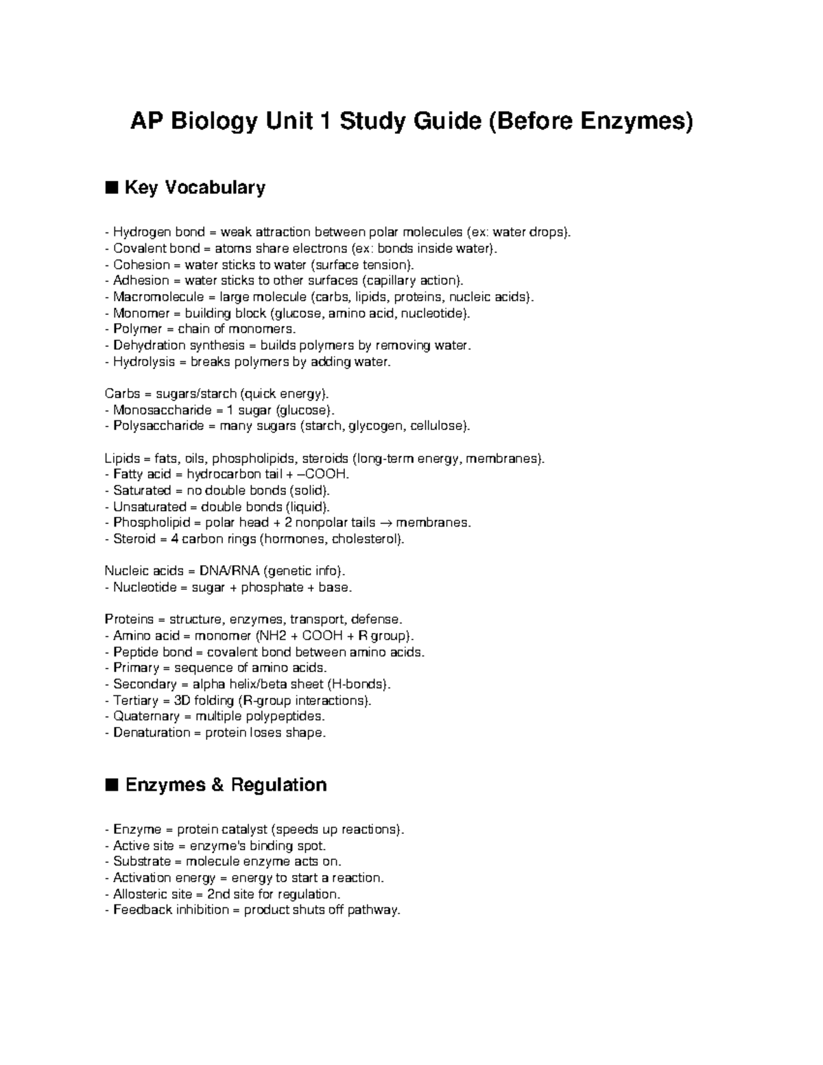 AP Biology Unit 1 Study Guide: Key Concepts & Vocabulary - Studocu