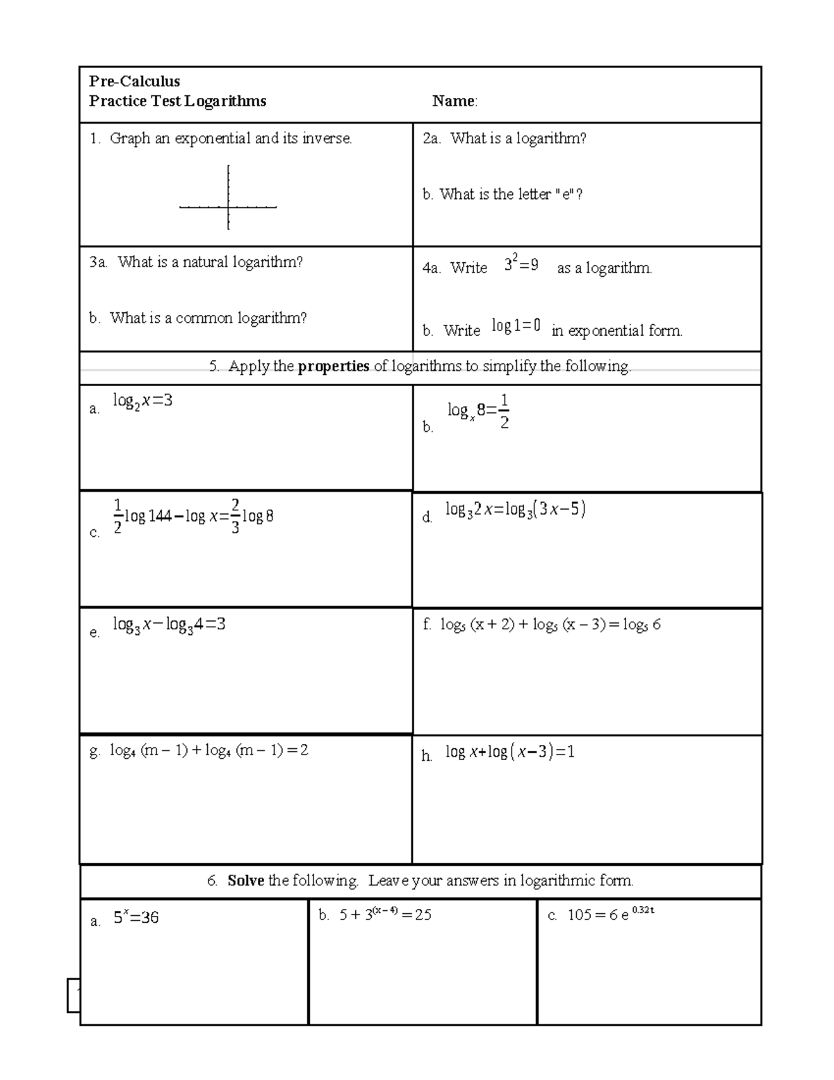 Practice Test: Logarithms Concepts and Applications 2026 - Studocu
