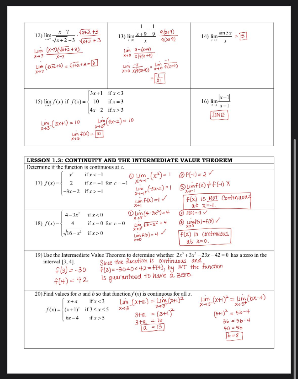 Unit 1: Limits and Continuity - Lesson 1.3 Overview - Studocu