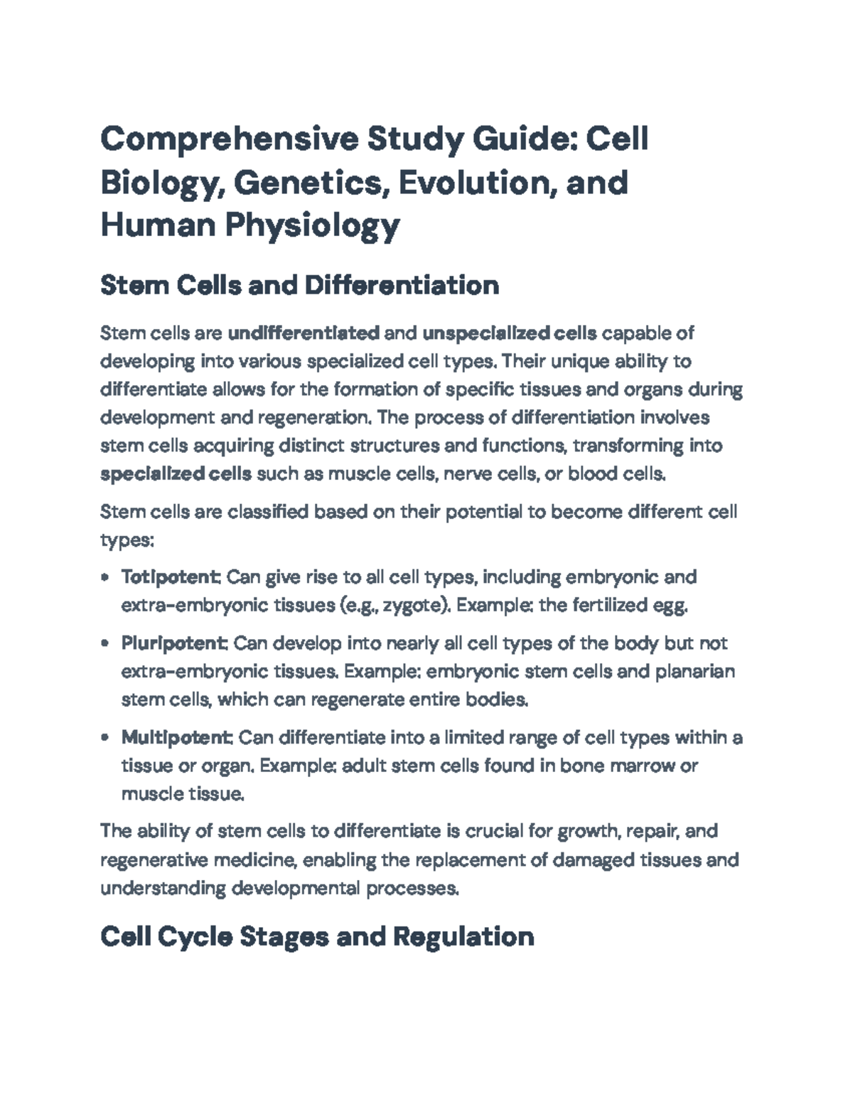 Comprehensive Study Guide: Cell Bio, Genetics, Evolution & Physiology ...