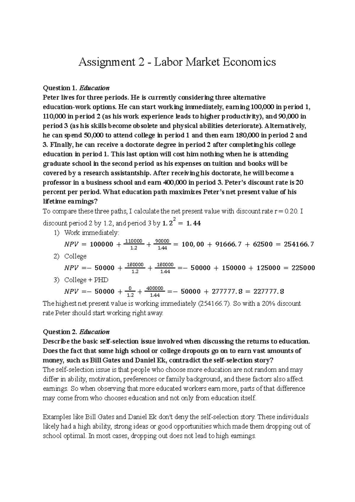 Assignment 2 - Labor Market Economics Analysis and Insights - Studocu