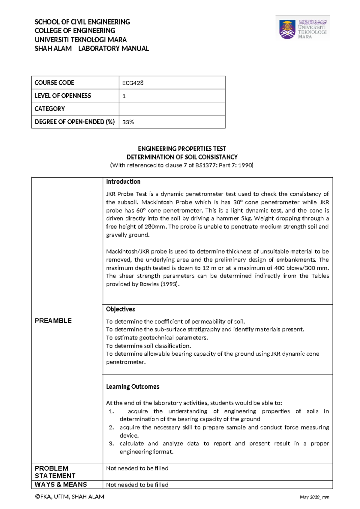 LAB 13: JKR Probe - Determining Soil Consistency & Properties (ECG ...