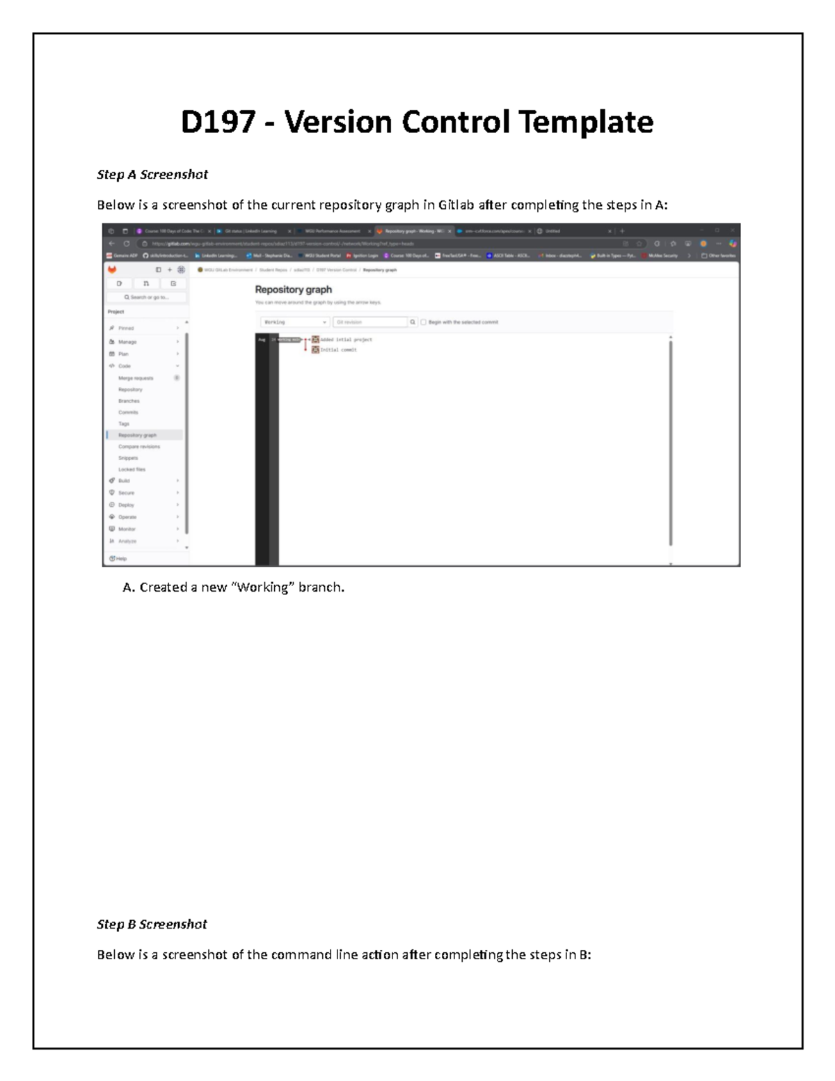 D197 - Version Control Template PDF - D197 - Version Control Template Step A Screenshot Below is ...