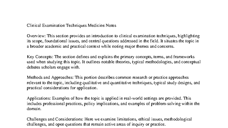 22 - Overview of Clinical Examination Techniques in Medicine - Studocu