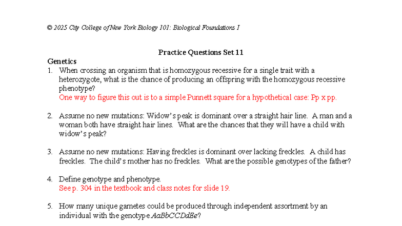 Biology 101: Practice Questions Set 11 - Genetics Insights - Studocu