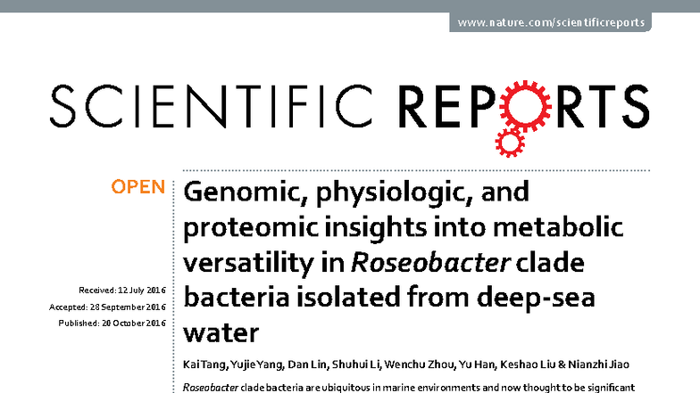 Genomic and Proteomic Insights into Roseobacter Clade Bacteria (Tang ...