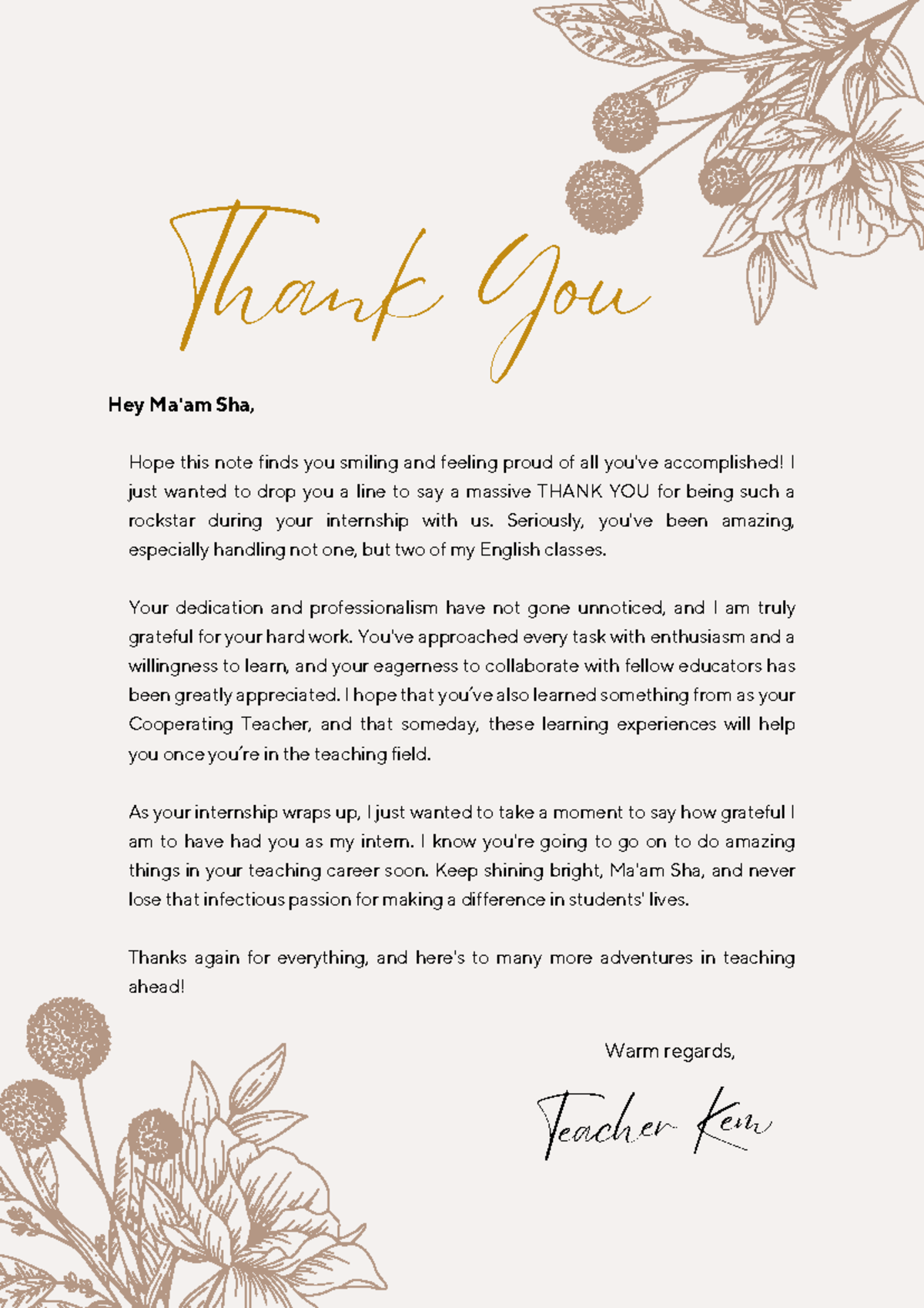 Beige Minimalist Floral Business Thank You Letter - Hope this note ...