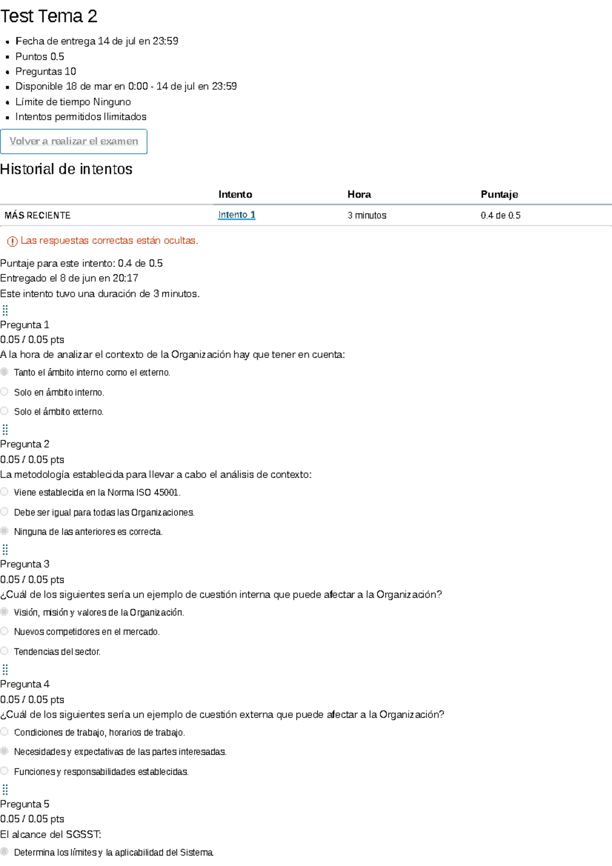 Implantación de SGSST ISO 45001 - Test Tema 2 (MSIG 2020) PER 9216 ...