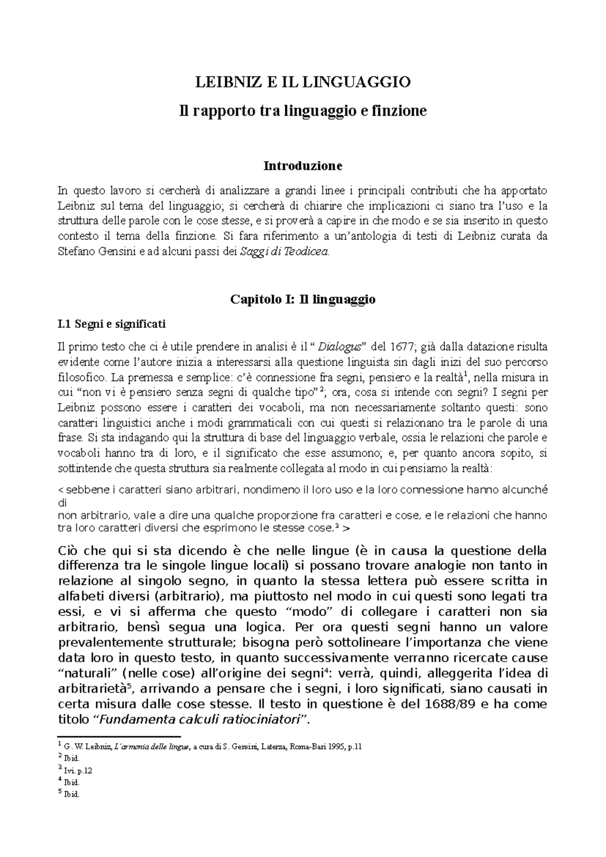 Filosofia del Linguaggio: Analisi di Leibniz e la Finzione - Studocu