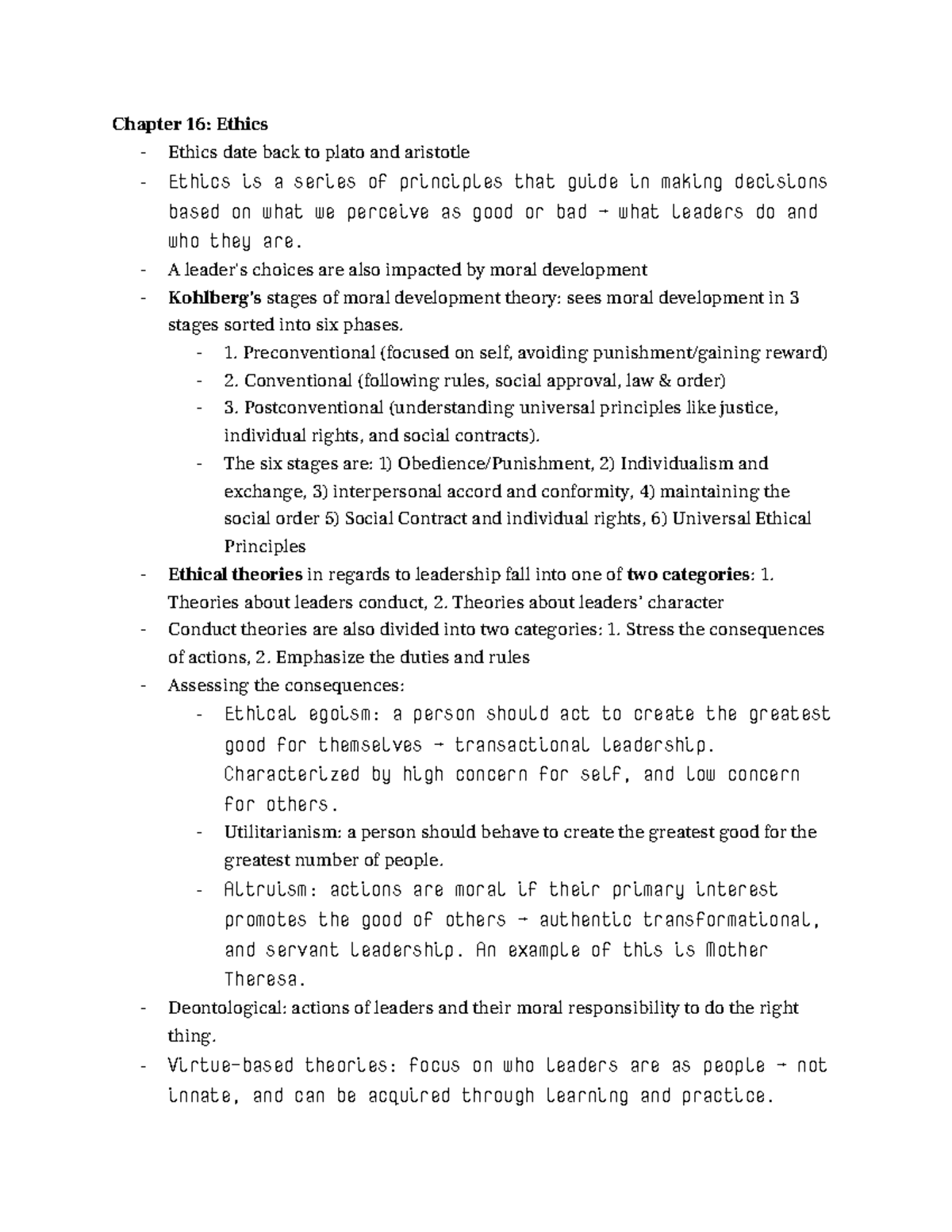 Chapter 16: Ethics in Leadership - Key Concepts and Theories - Studocu