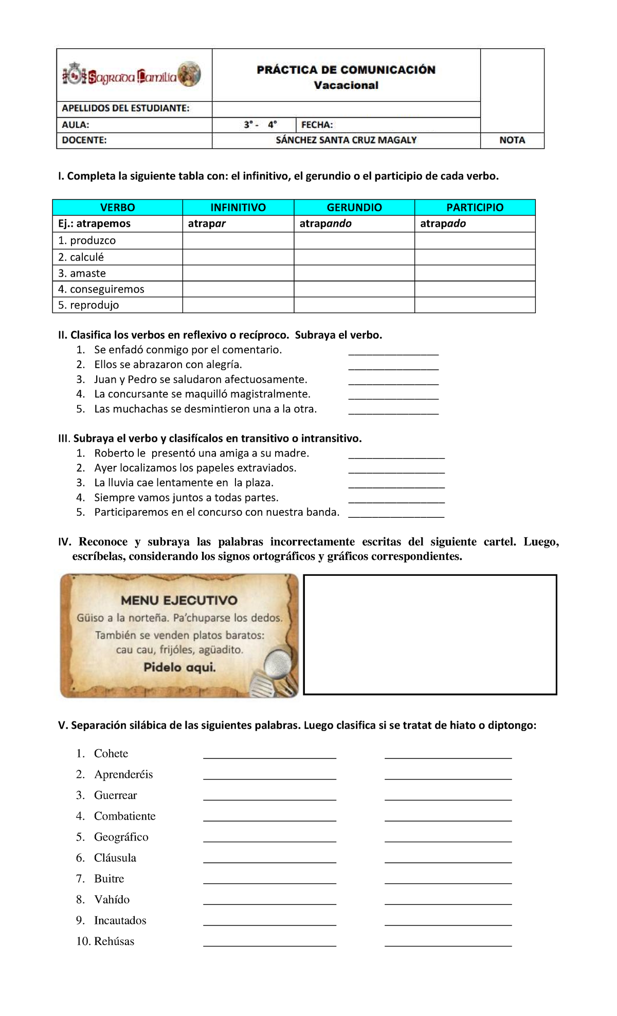 Examen de Verbos y Ortografía - Curso de Español - Studocu