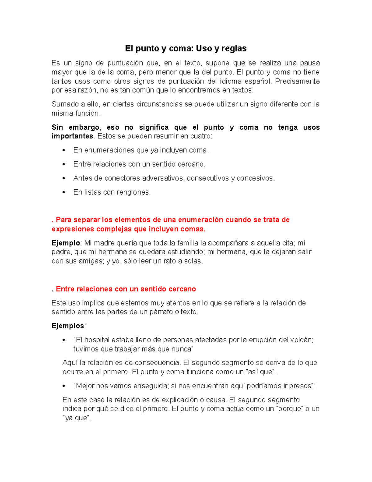 Uso del punto y coma: Reglas y ejemplos - Taller de escritura - Studocu