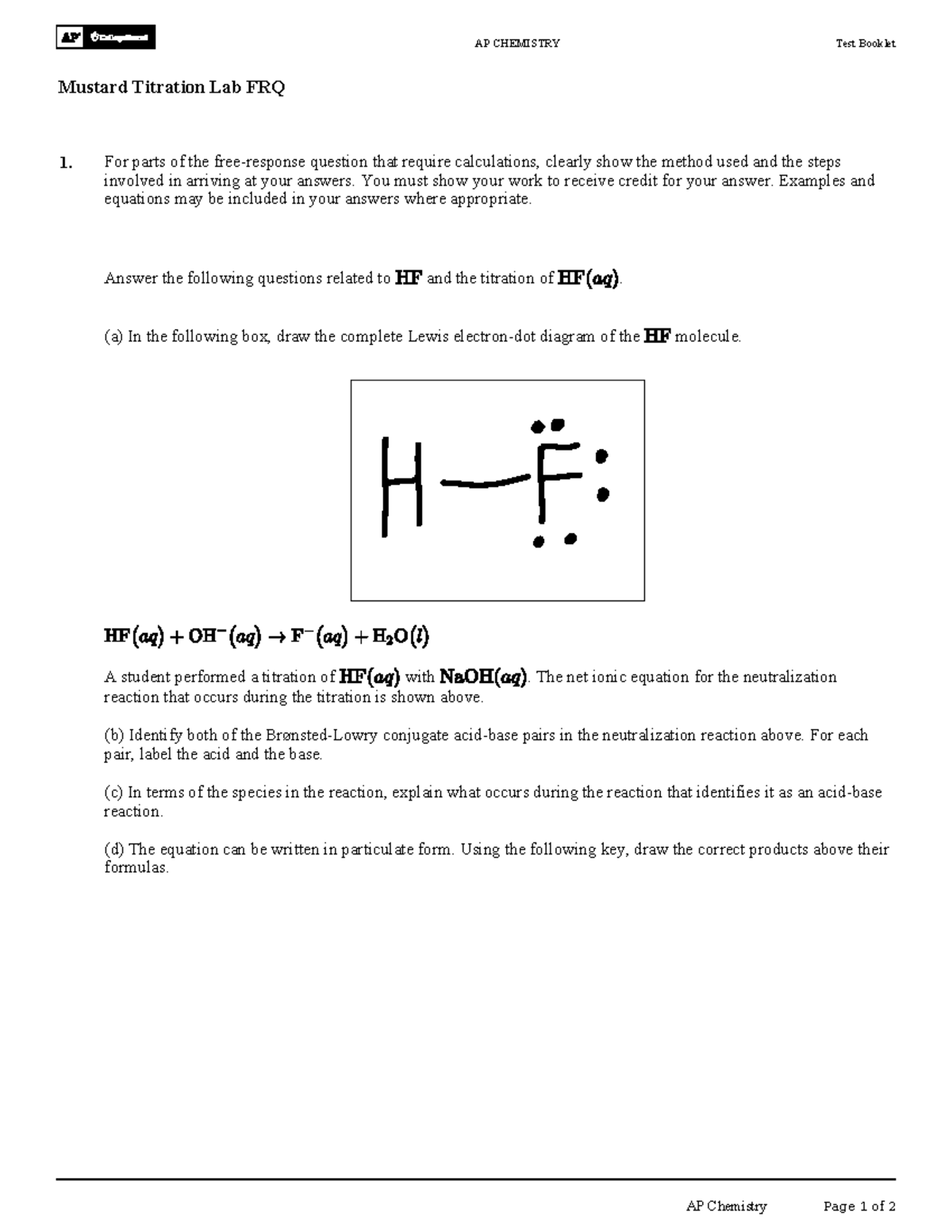 Mustard Titration Lab FRQ - AP Chemistry Exam Preparation - Studocu