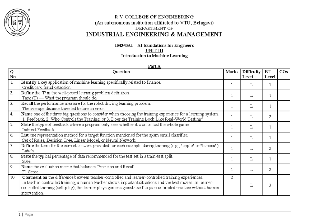 IM343AI Final Exam: Machine Learning Concepts and Applications - Studocu