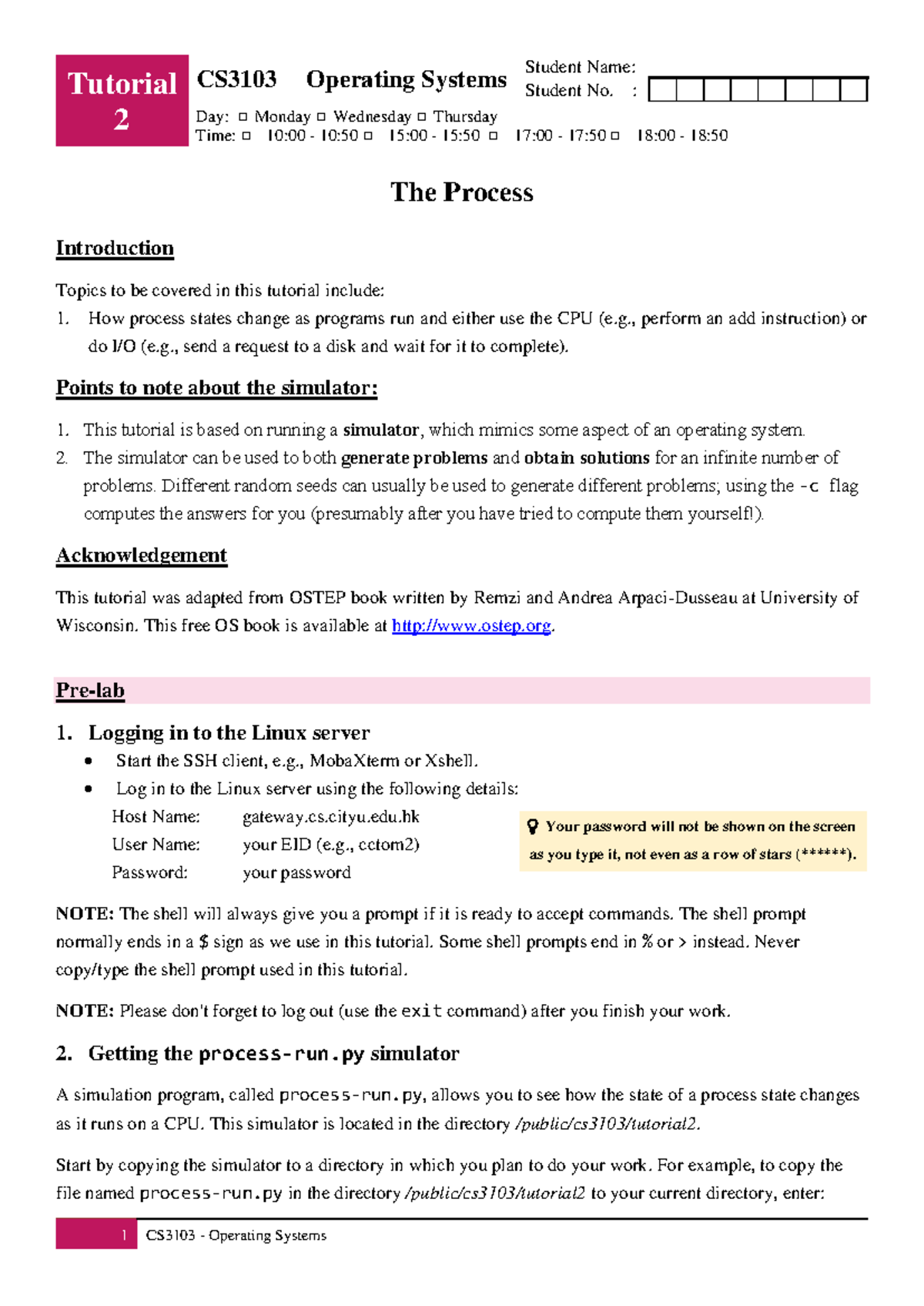 CS3103 Tutorial 2 Questions - Tutorial 2 CS3103 Operating Systems ...
