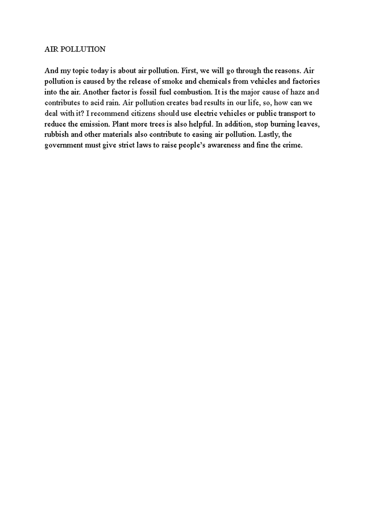 AIR POLLUTION: Discussion Assignment on Causes and Solutions - Studocu