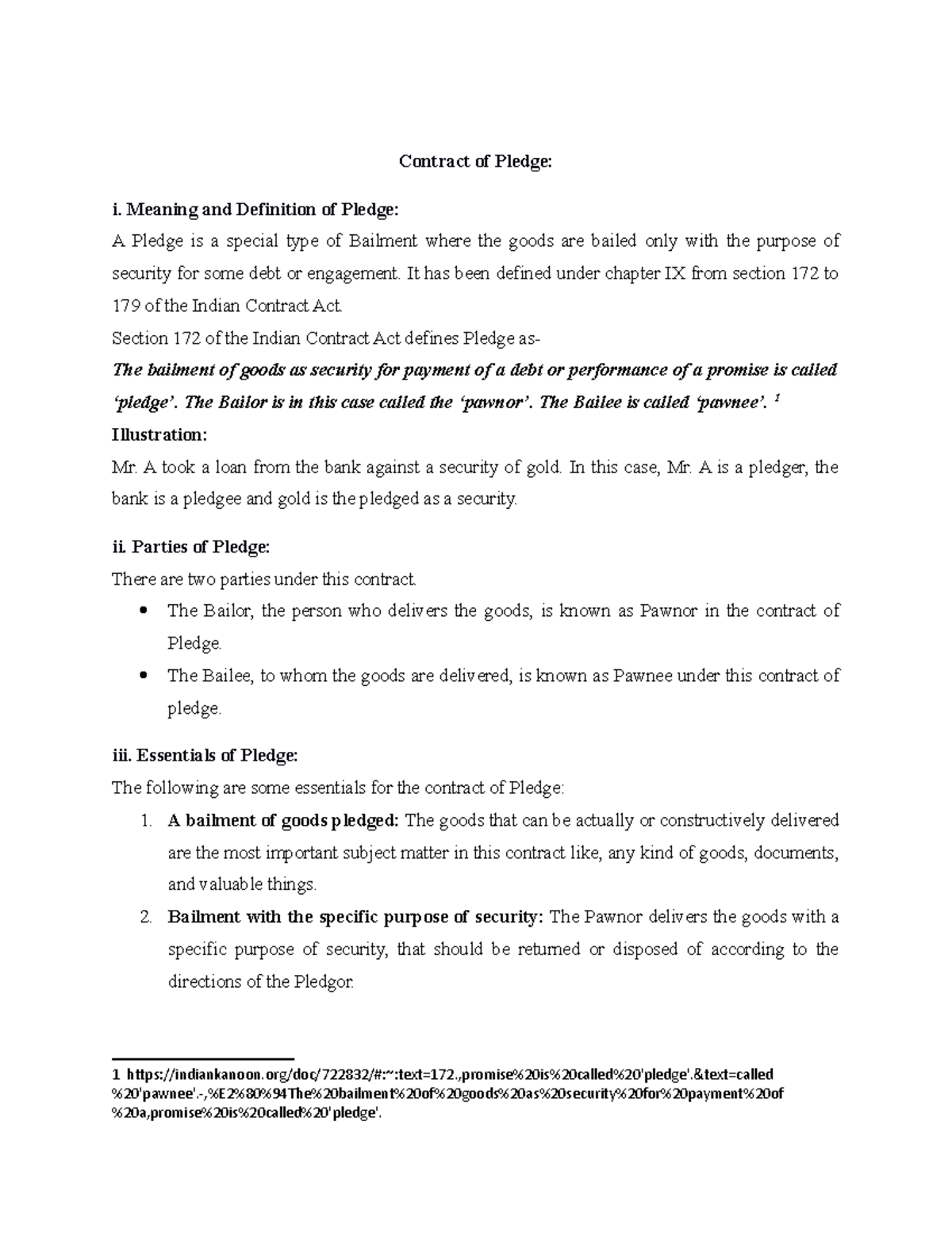 Contract of Pledge: Meaning, Parties, and Rights Explained - Studocu