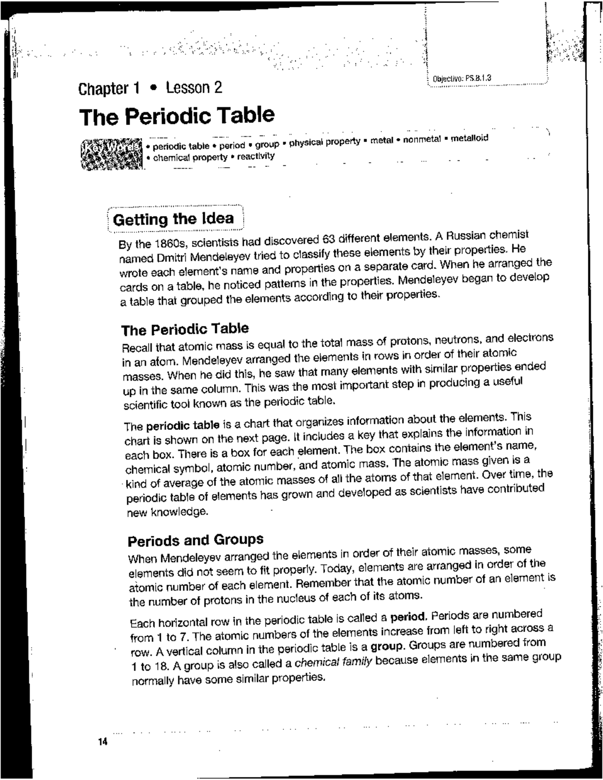 CH 1.2 Lesson 2: Understanding the Periodic Table and Its Elements ...