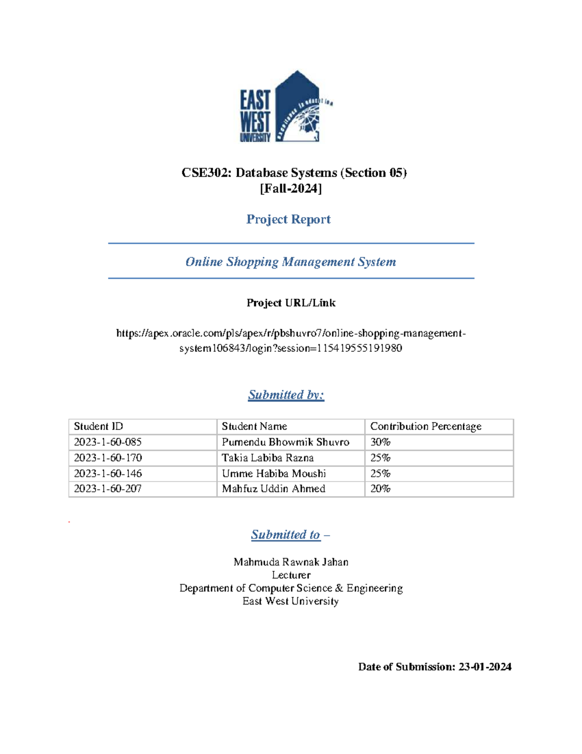 CSE302: Project Report on Online Shopping Management System - Studocu