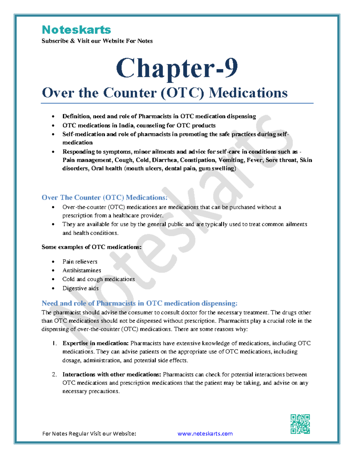 Chapter 9: Comprehensive Guide to Over the Counter (OTC) Medications - Studocu