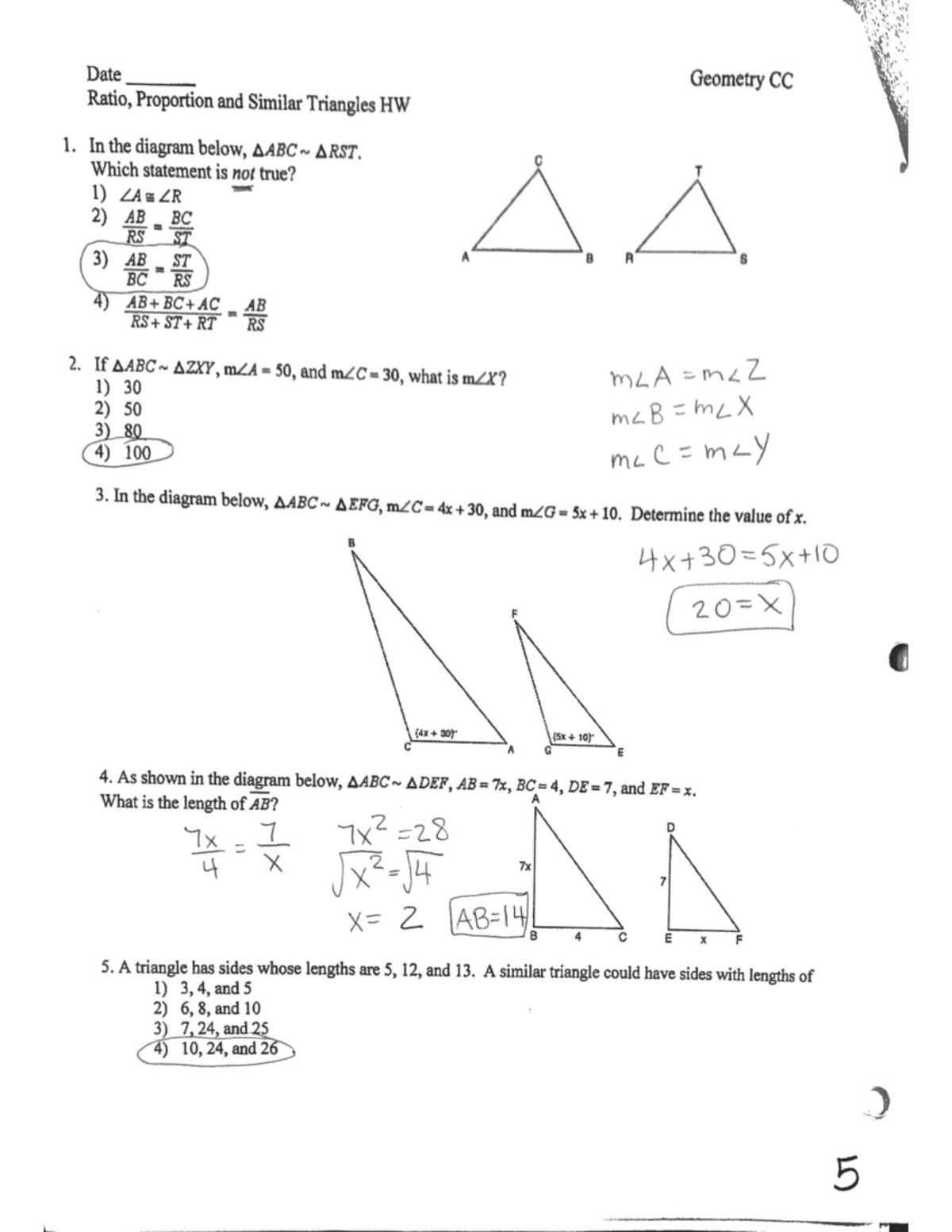 Similarity homework answers - Date Geometry CC Ratio, Proportion and ...